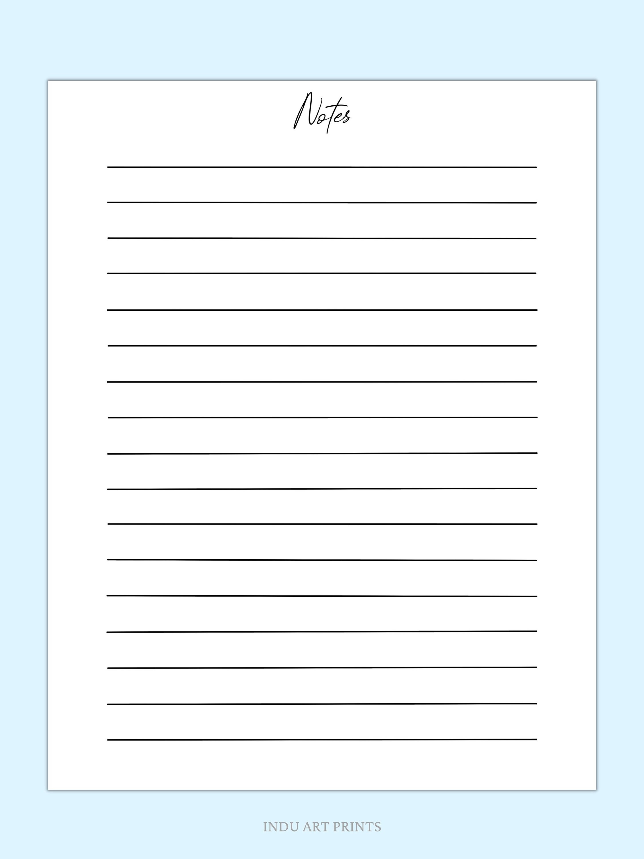 Minimalist Lined Notes Page Printable, Note Template, Journal Writing ...