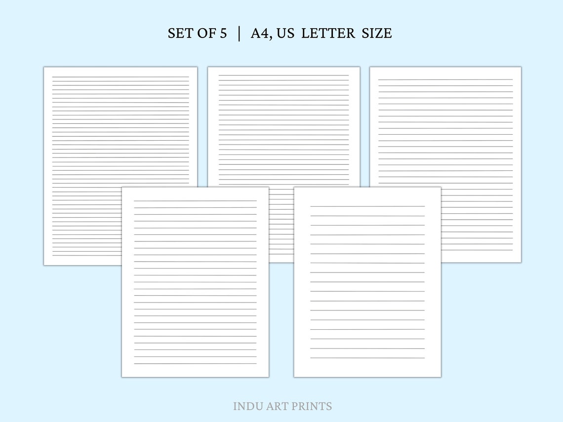 Buy Printable Lined Paper PDF, Set of 5, Notes Writing Papers, Lined ...