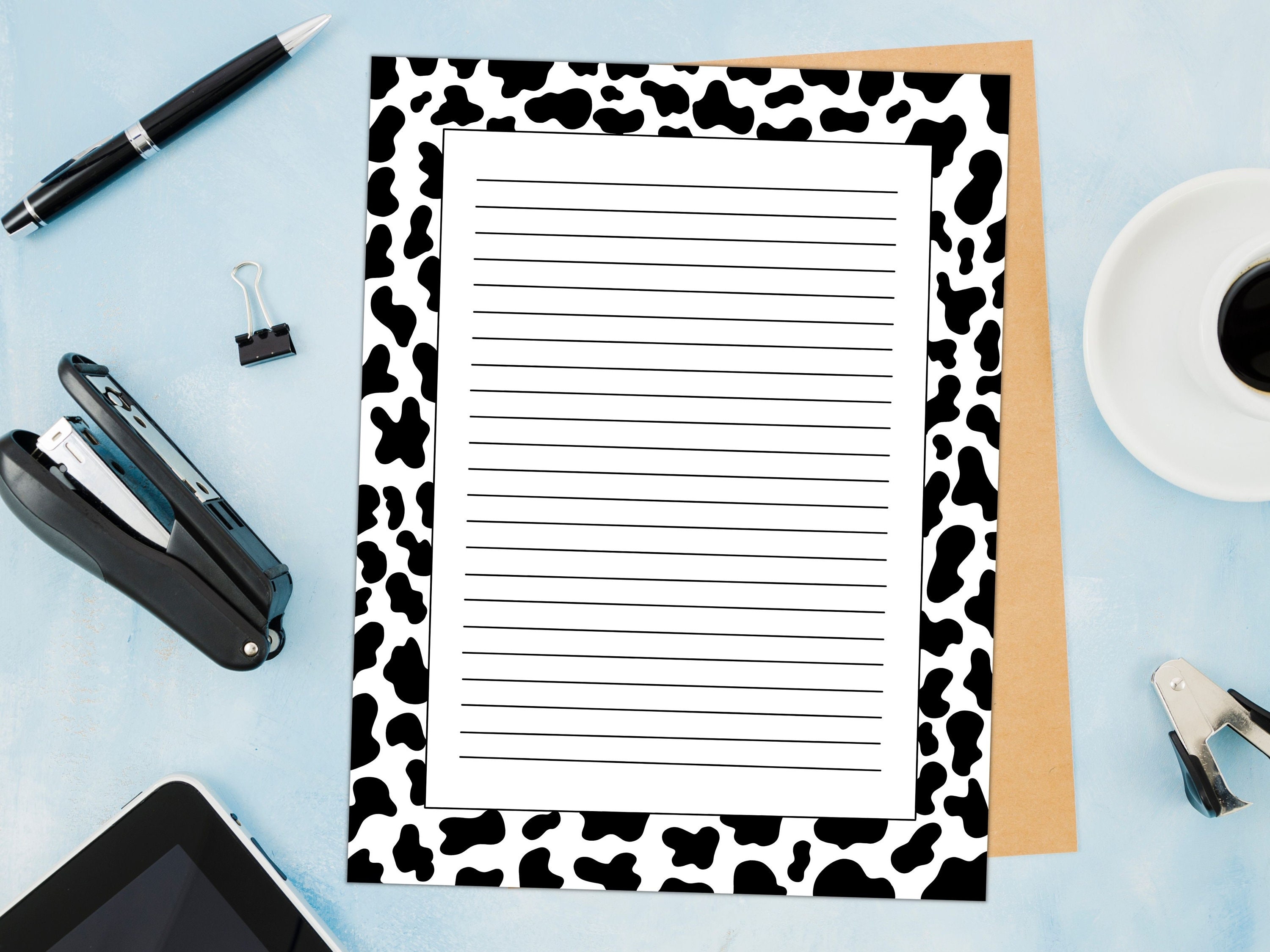 Black and White Cow Print Stationery Paper, Letter Writing Printable ...