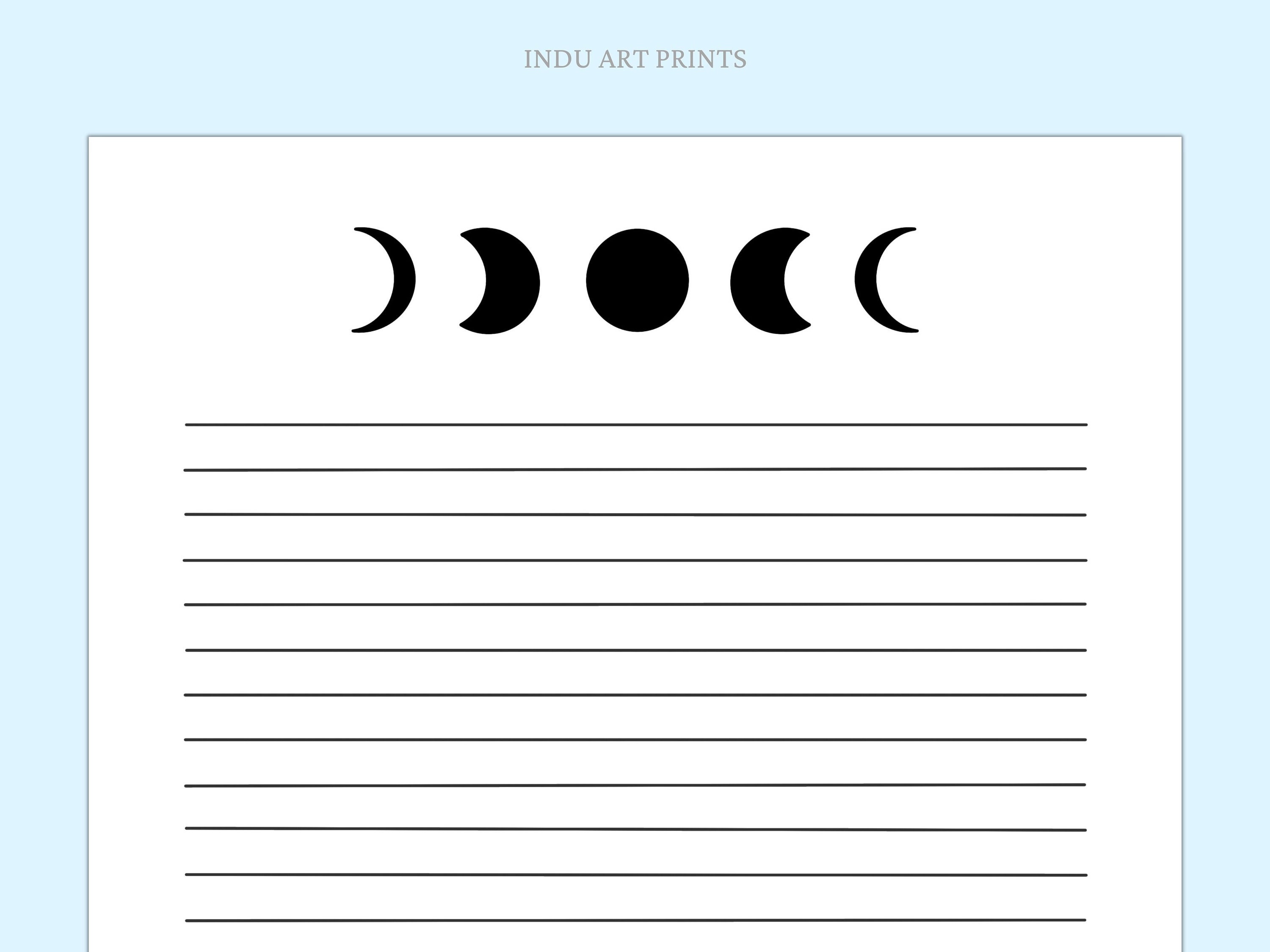 Moon Phases Printable Stationery, Letter Writing Papers, Minimal ...