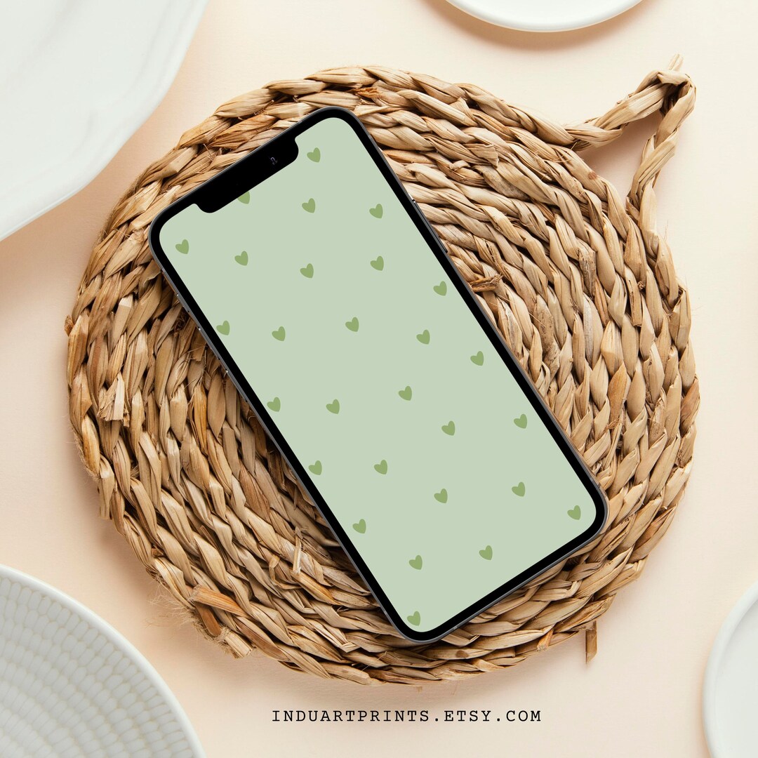 Sage Green Tiny Hearts Phone Wallpaper, Cute Hearts iPhone Background ...