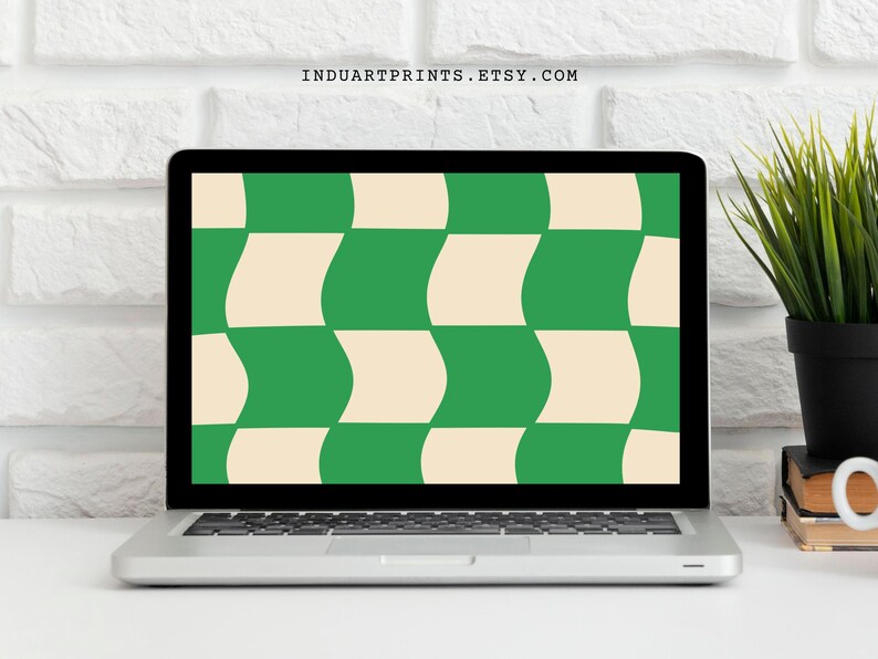 Checkered Laptop Wallpaper, Geometric Pattern Background, Abstract Square Wavy Grid, Bright ...