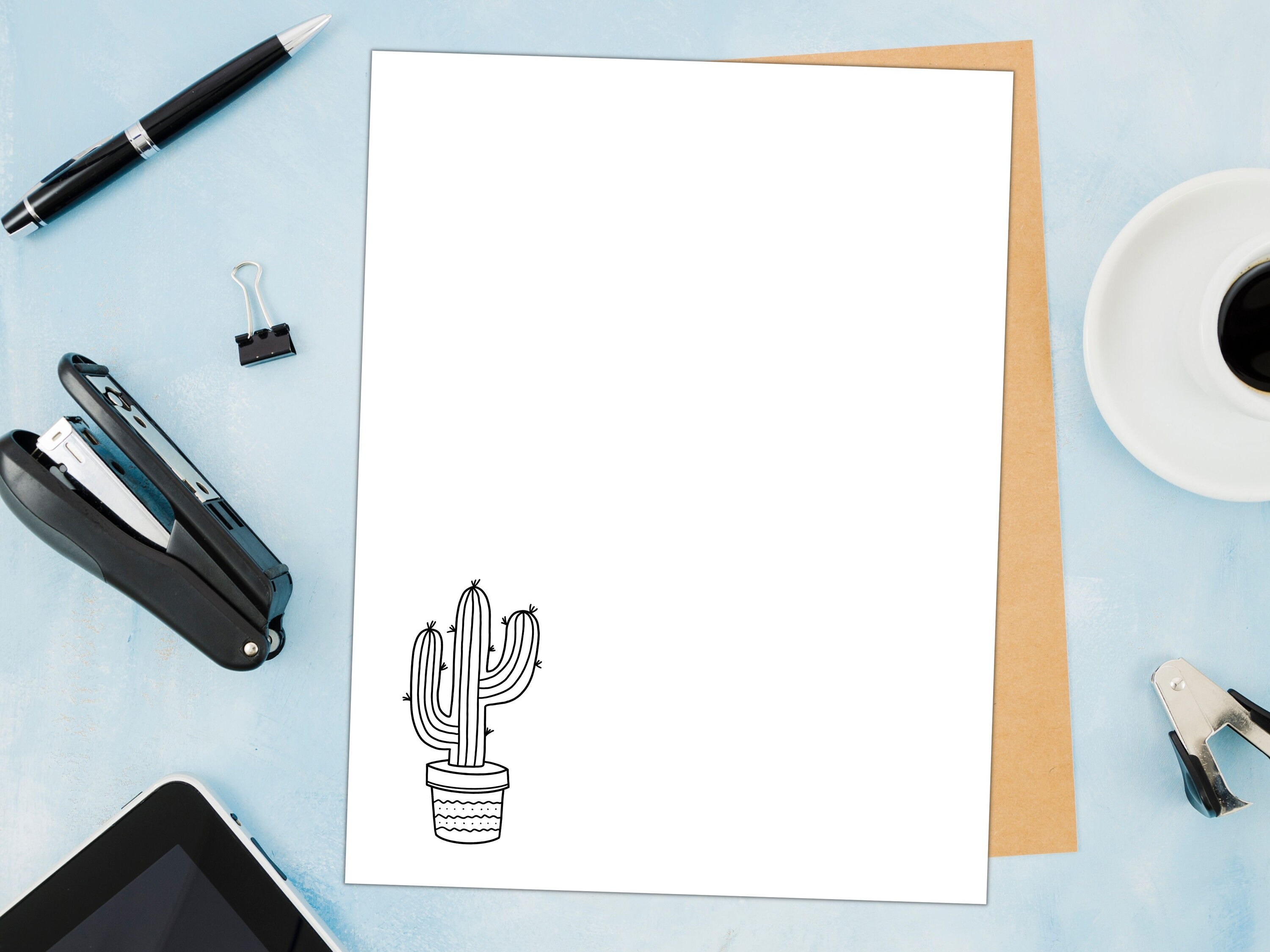 Cactus Letter Writing Paper, Desert Printable Stationery Sheet, Journal ...