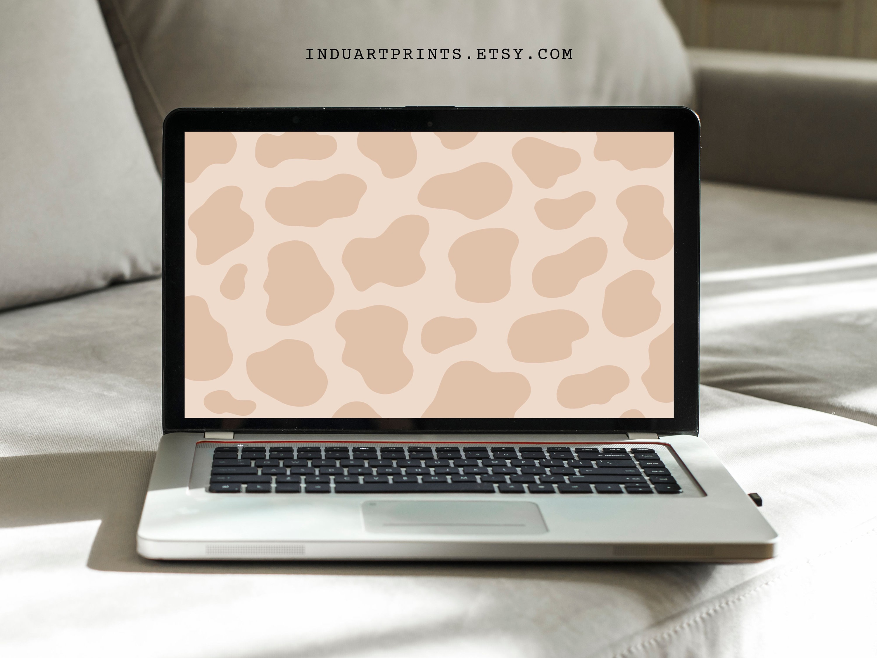 Neutral Cow Print Laptop Wallpaper, Cute MacBook Background, Boho ...