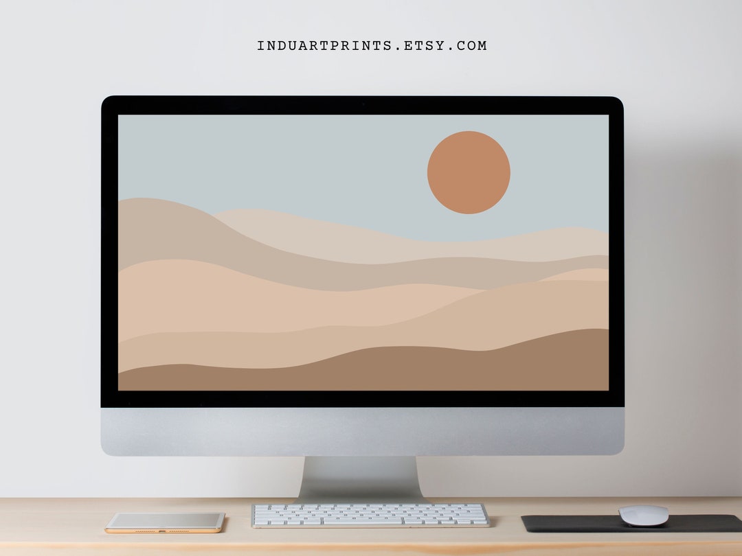 Boho Landscape Desktop Wallpaper Neutral Aesthetic Desert - Etsy