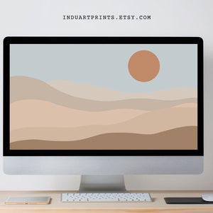 Boho Landscape Desktop Wallpaper, Neutral Aesthetic Desert Background ...