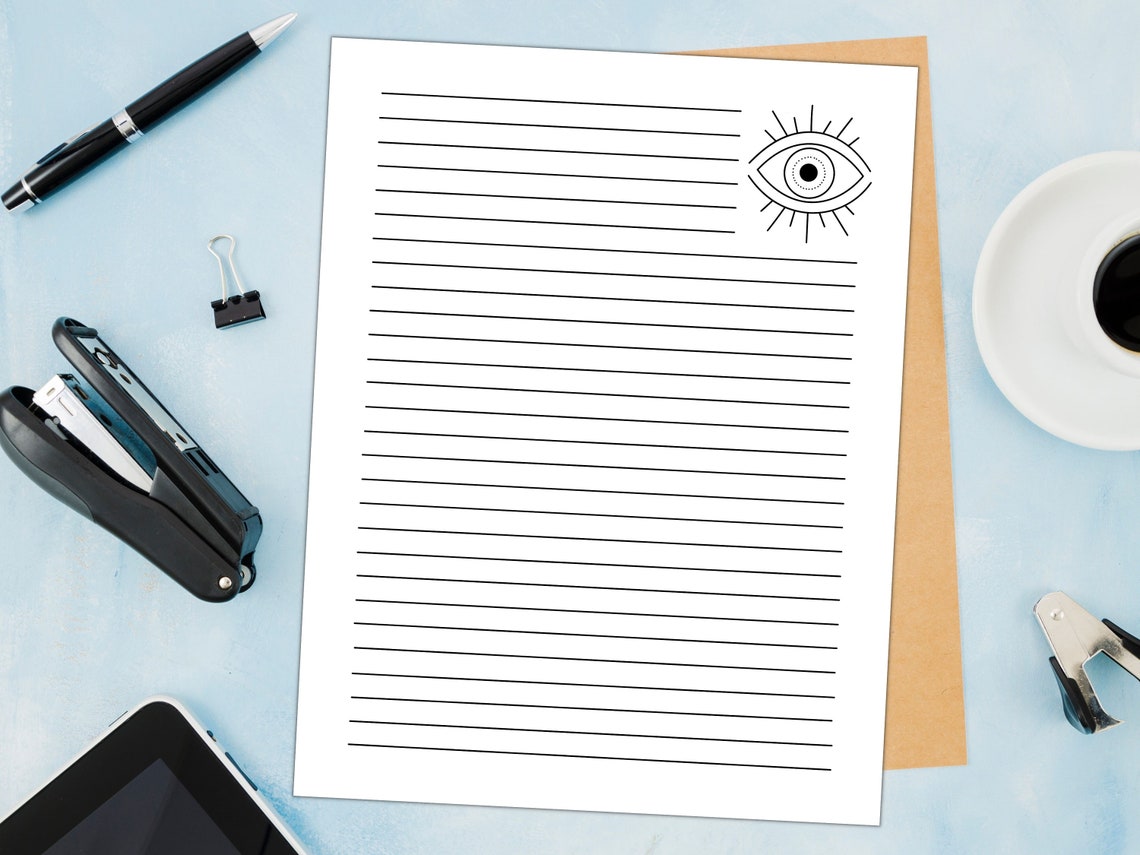 Evil Eye Printable Writing Paper, Letter Writing Stationery, Minimalist ...