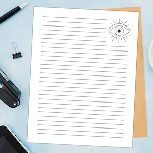 Evil Eye Printable Writing Paper, Letter Writing Stationery, Minimalist ...