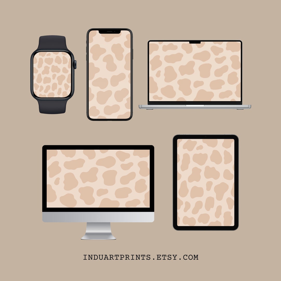 Neutral Cow Print Wallpaper Bundle, Set of 5, Beige Boho Aesthetic ...