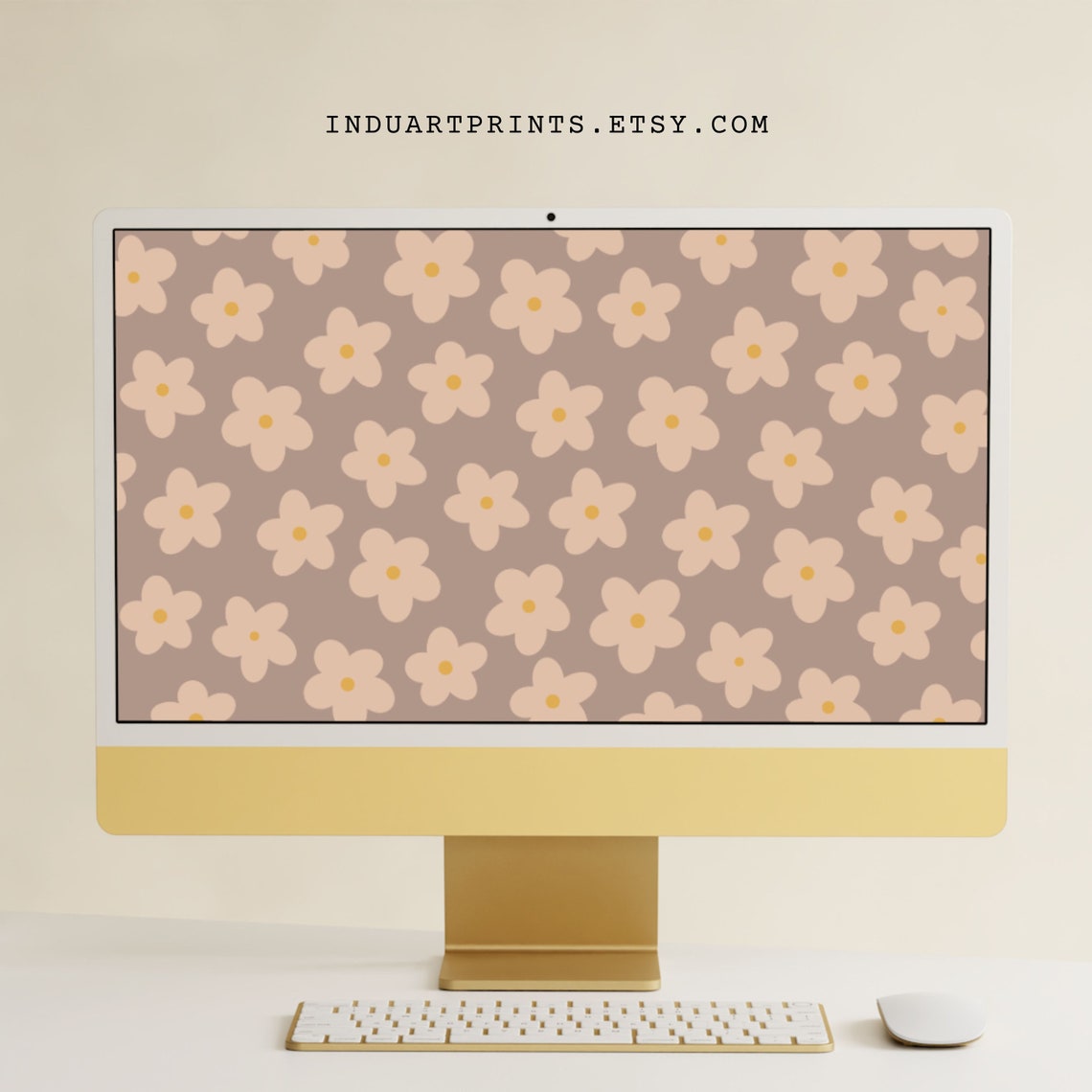 Aesthetic Daisy Desktop Wallpaper, Neutral Floral Imac Background ...