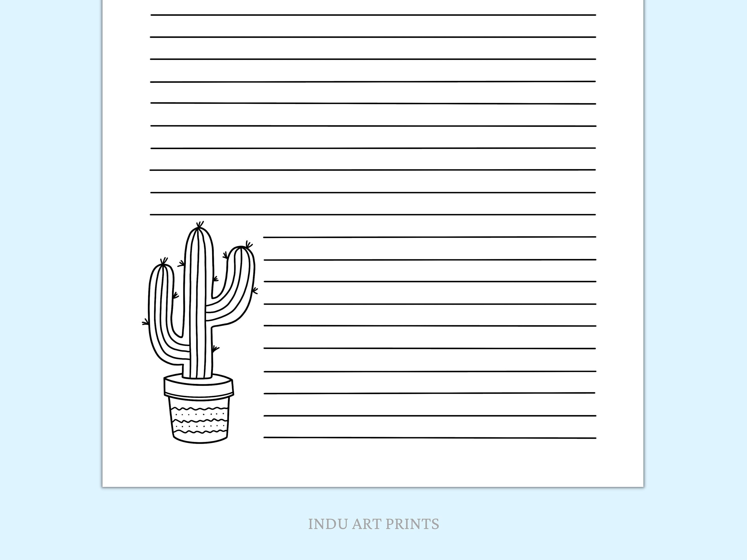 Cactus Letter Writing Paper, Desert Printable Stationery Sheet, Journal ...