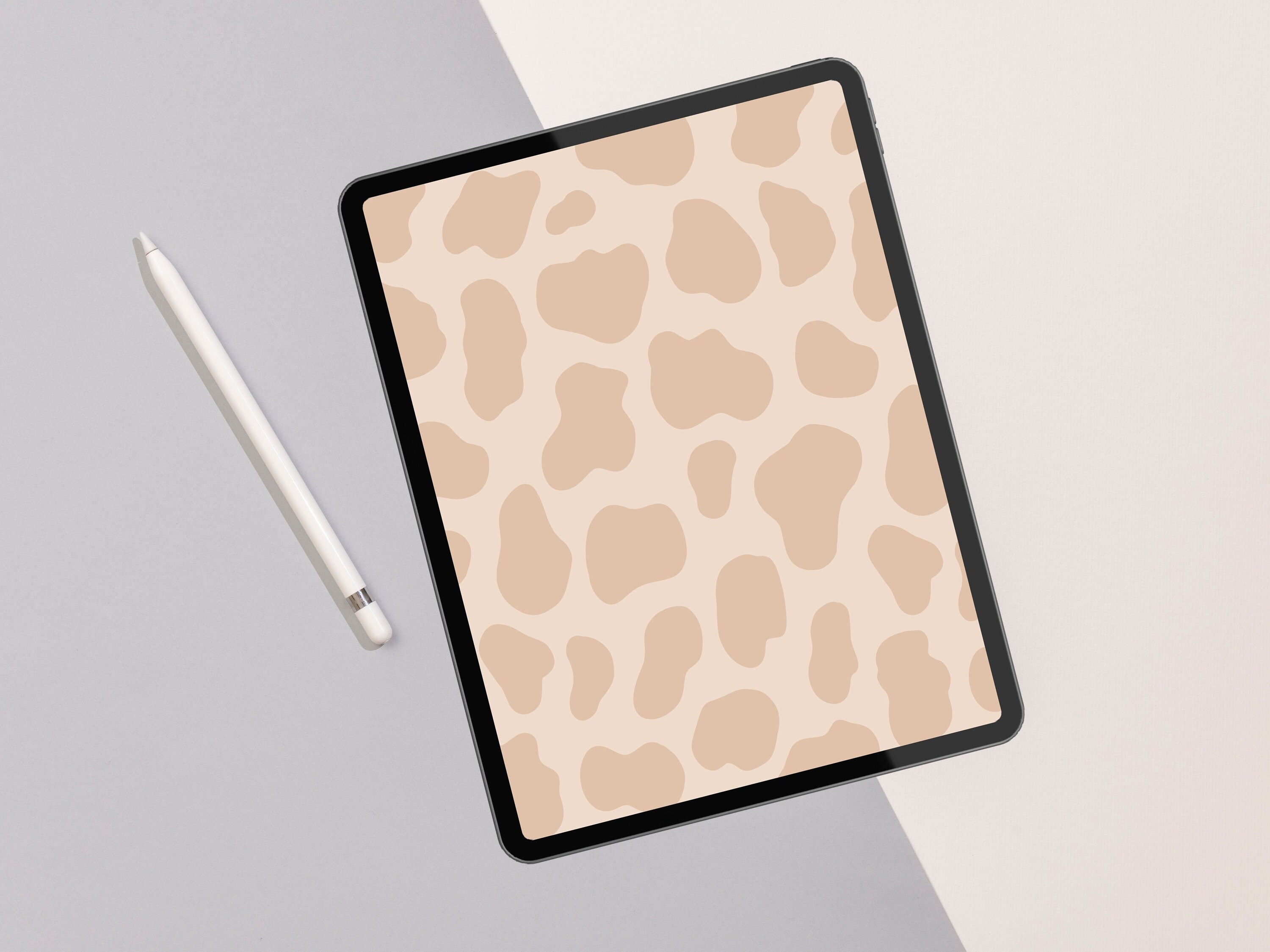 Neutral Cow Print iPad Wallpaper, Boho Aesthetic Tablet Backgrounds ...