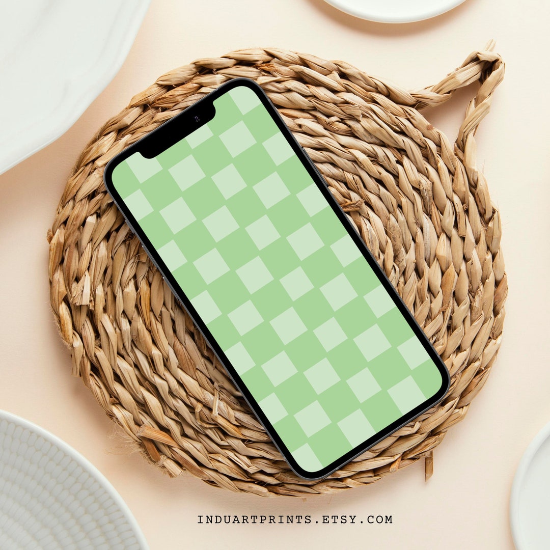 Green Checkered Phone Wallpaper, Geometric iPhone Background, Square ...