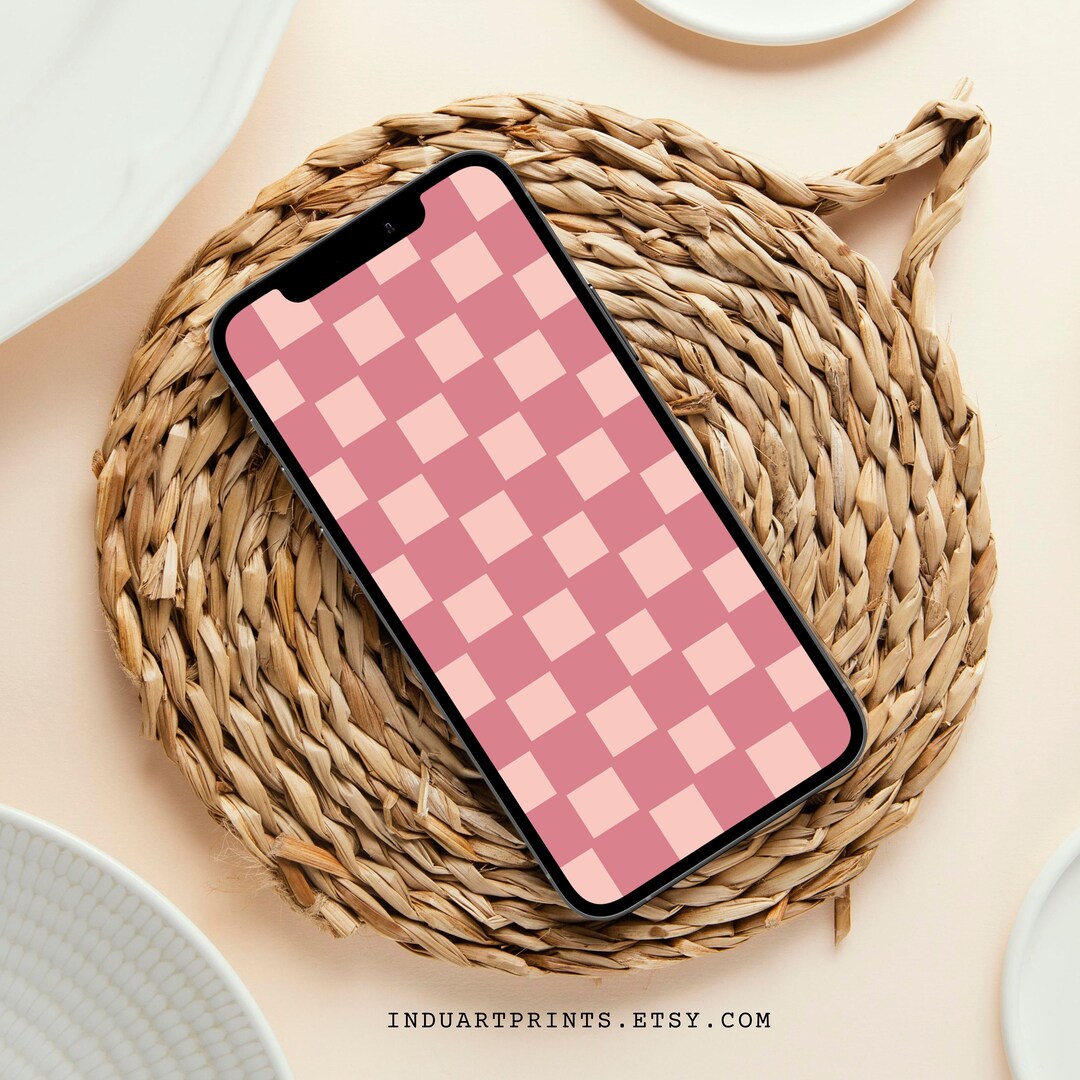 Pink Checkered Phone Wallpaper, Geometric iPhone Background, Square ...