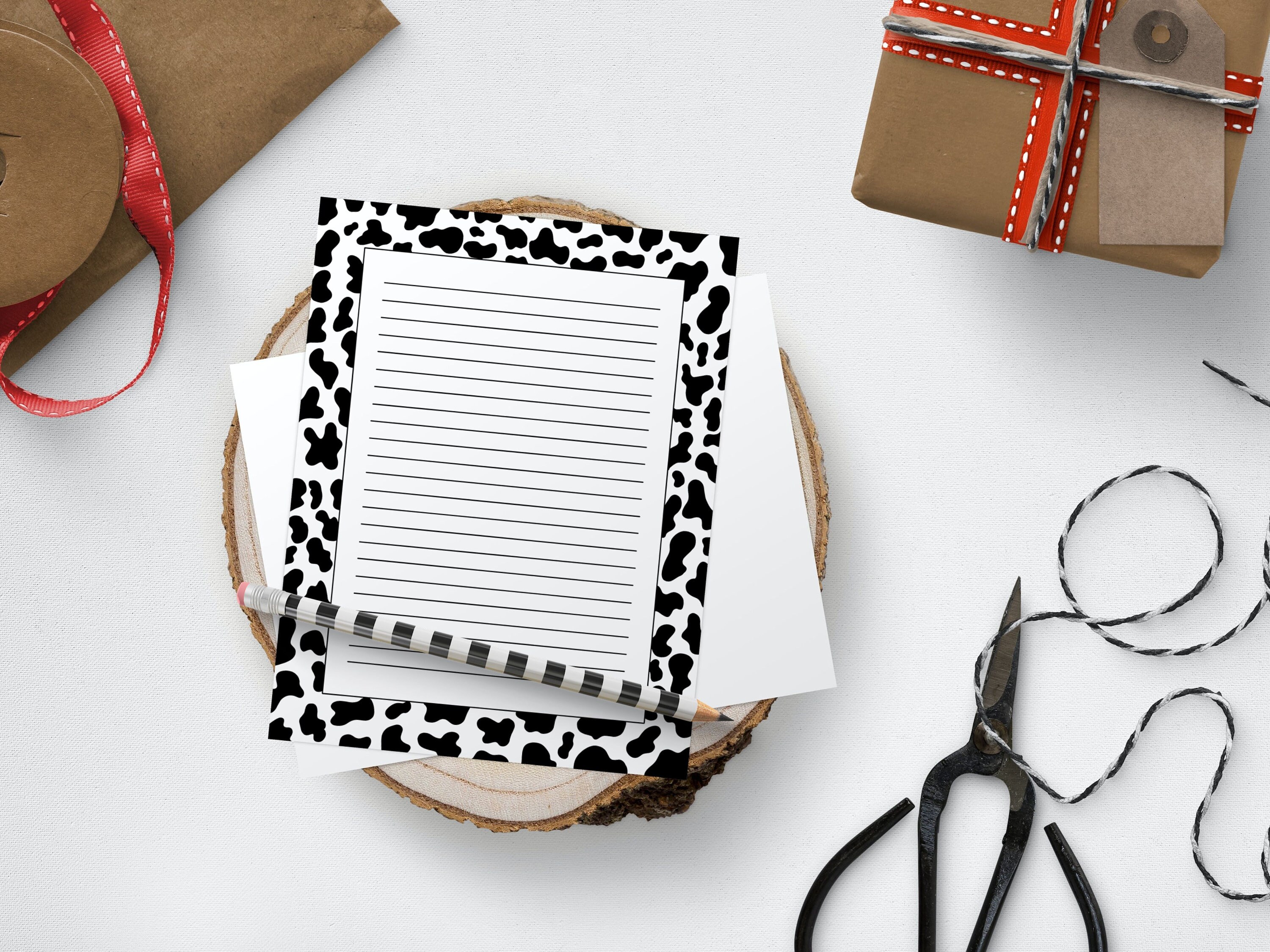 Black and White Cow Print Stationery Paper, Letter Writing Printable ...