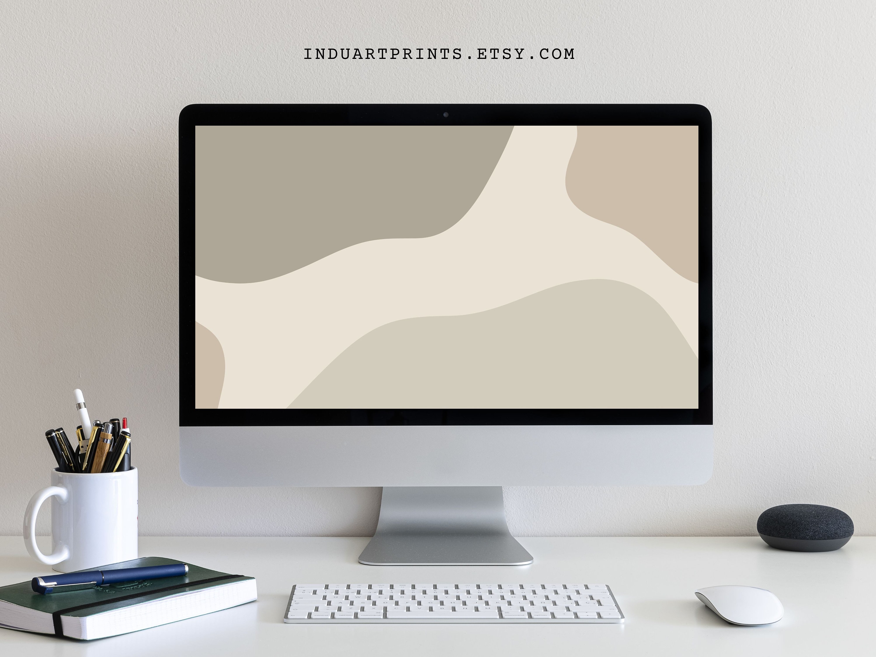 Warm Neutral Desktop Wallpaper, Modern Minimalist Background, Boho ...