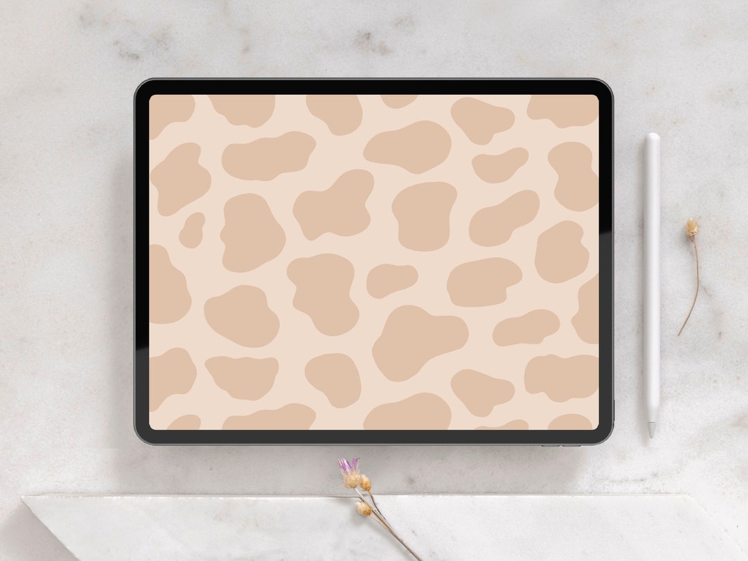 Neutral Cow Print iPad Wallpaper, Boho Aesthetic Tablet Backgrounds ...