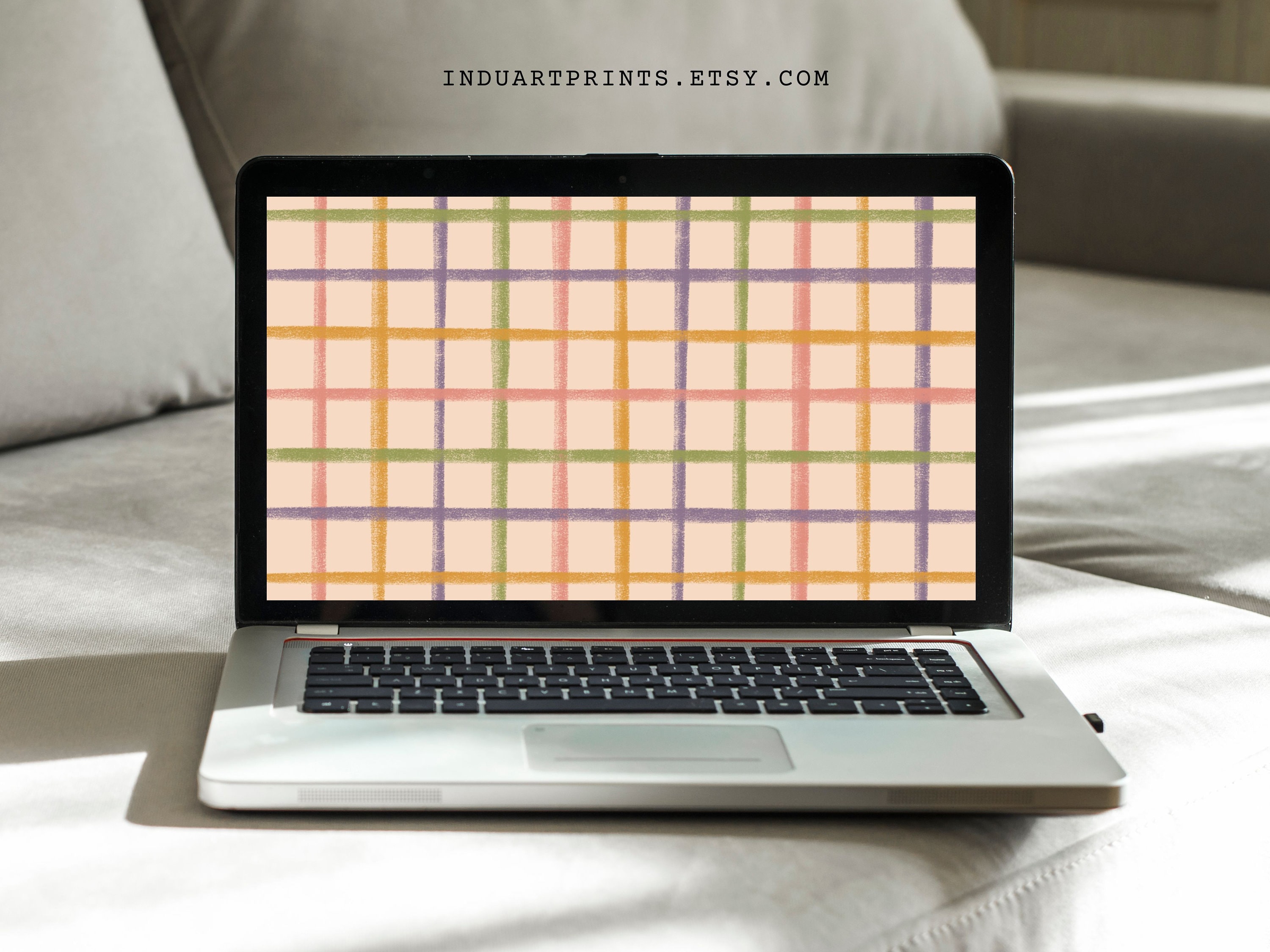 Colorful Gingham Laptop Wallpaper, Beige Minimalist MacBook Background ...
