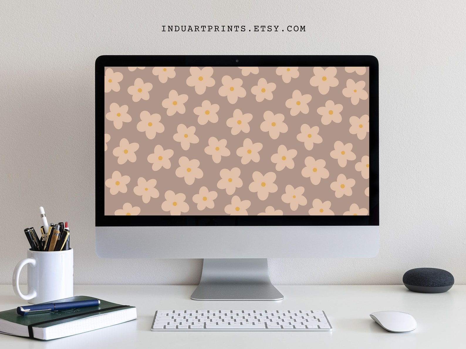 Aesthetic Daisy Desktop Wallpaper, Neutral Floral Imac Background ...