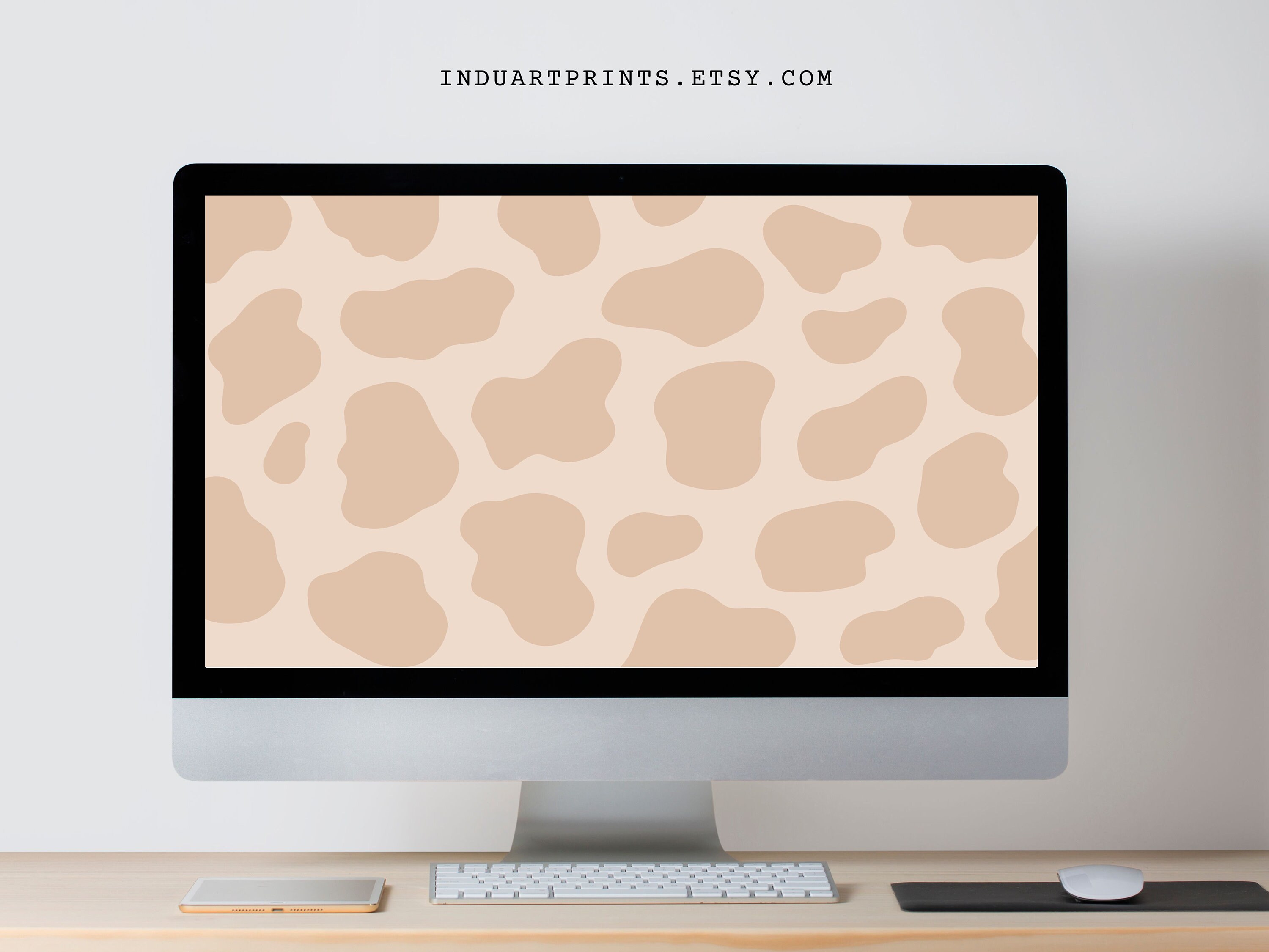 Neutral Cow Print Desktop Wallpaper Boho Aesthetic Abstract - Etsy