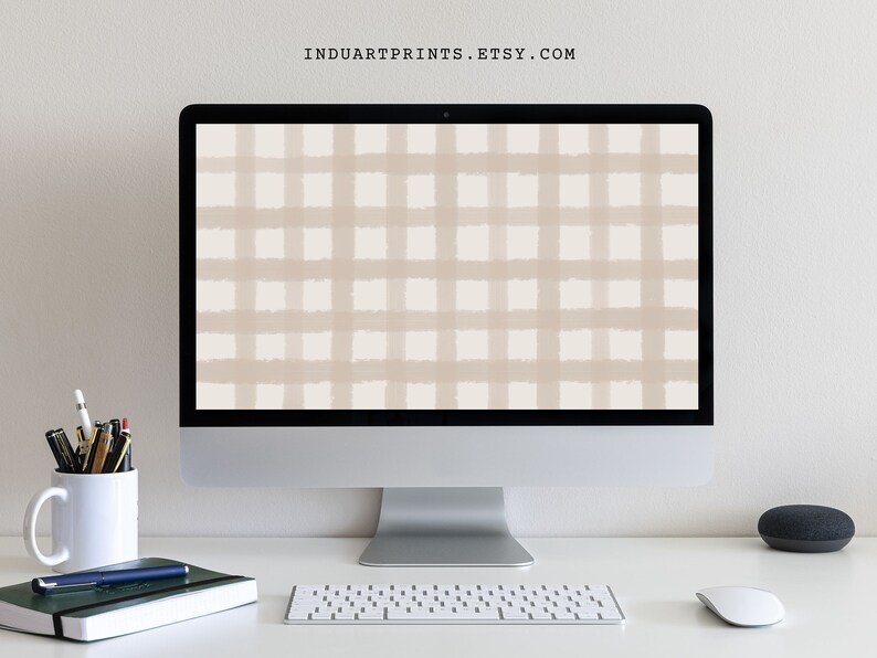 Neutral Gingham Desktop Wallpaper, Beige Minimalist Plaid Background ...
