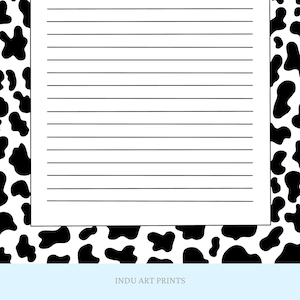 Black and White Cow Print Stationery Paper, Letter Writing Printable ...