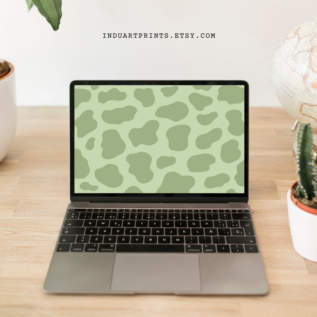 Green Cow Print Laptop Wallpaper, Cute MacBook Background, Abstract ...
