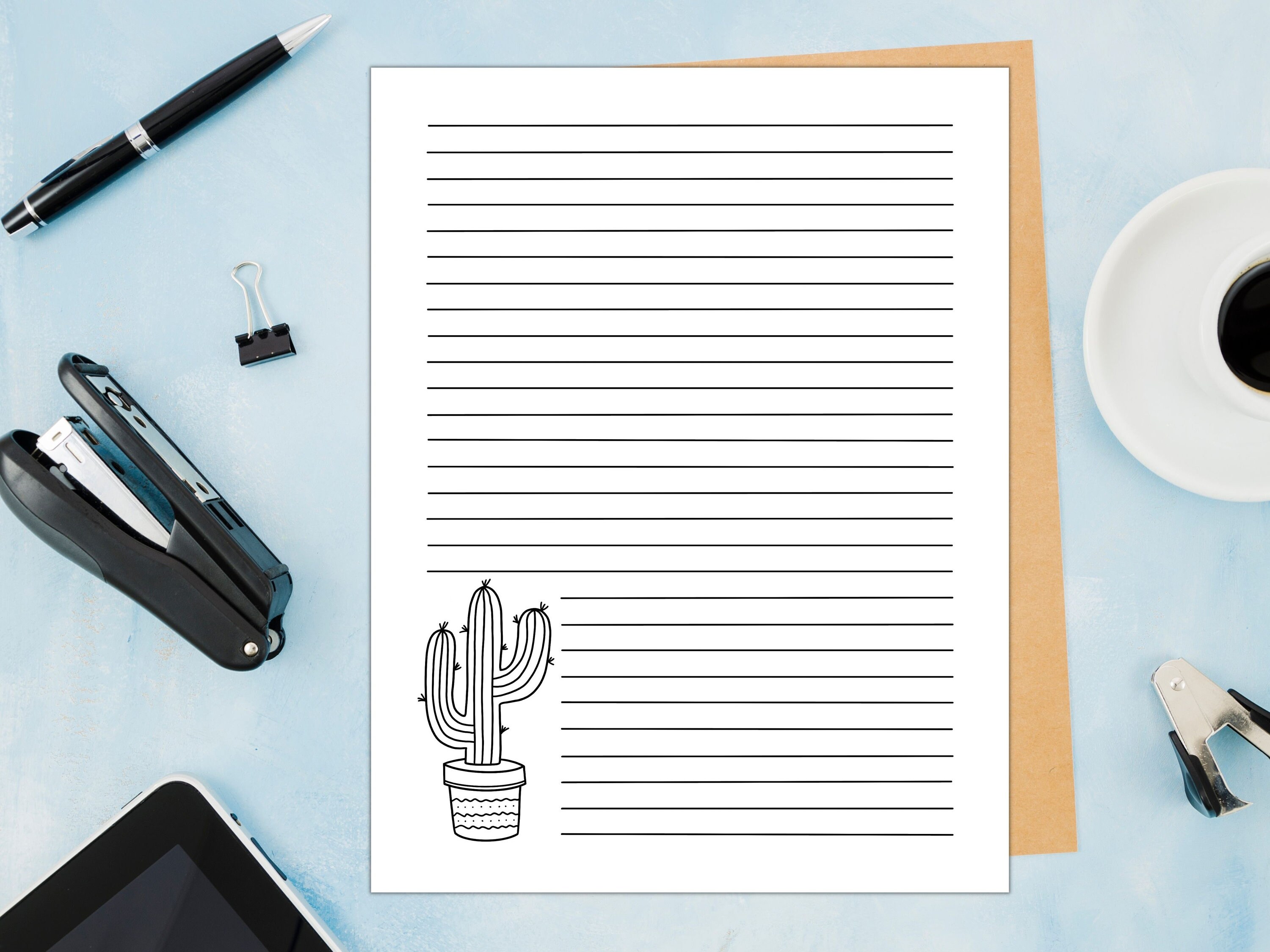 Cactus Letter Writing Paper, Desert Printable Stationery Sheet, Journal ...