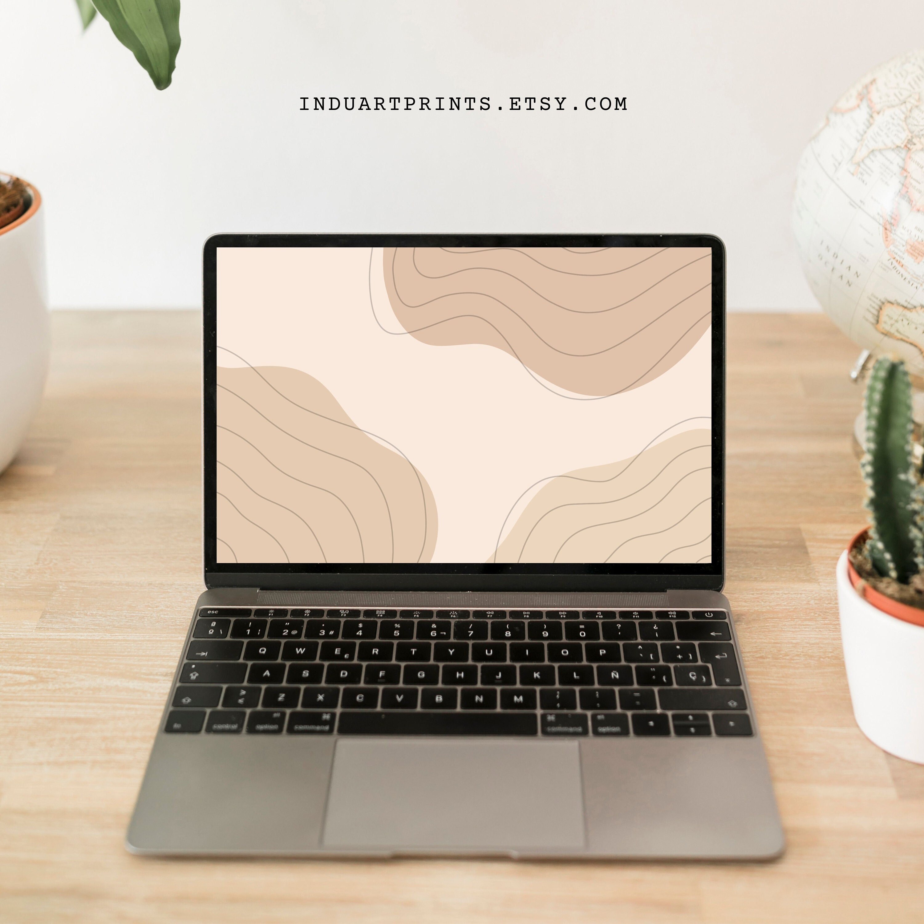 Neutral Aesthetic Laptop Wallpaper, Warm Tones MacBook Background ...