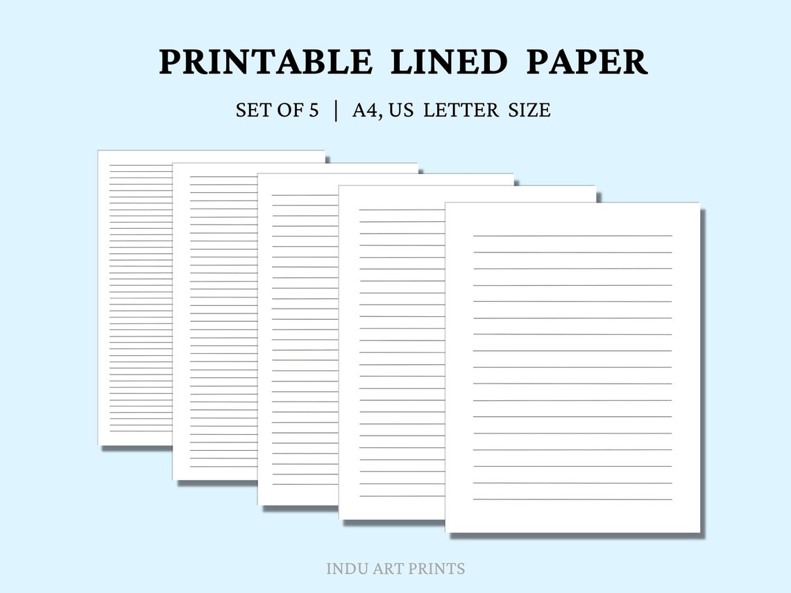 Buy Printable Lined Paper PDF, Set of 5, Notes Writing Papers, Lined ...