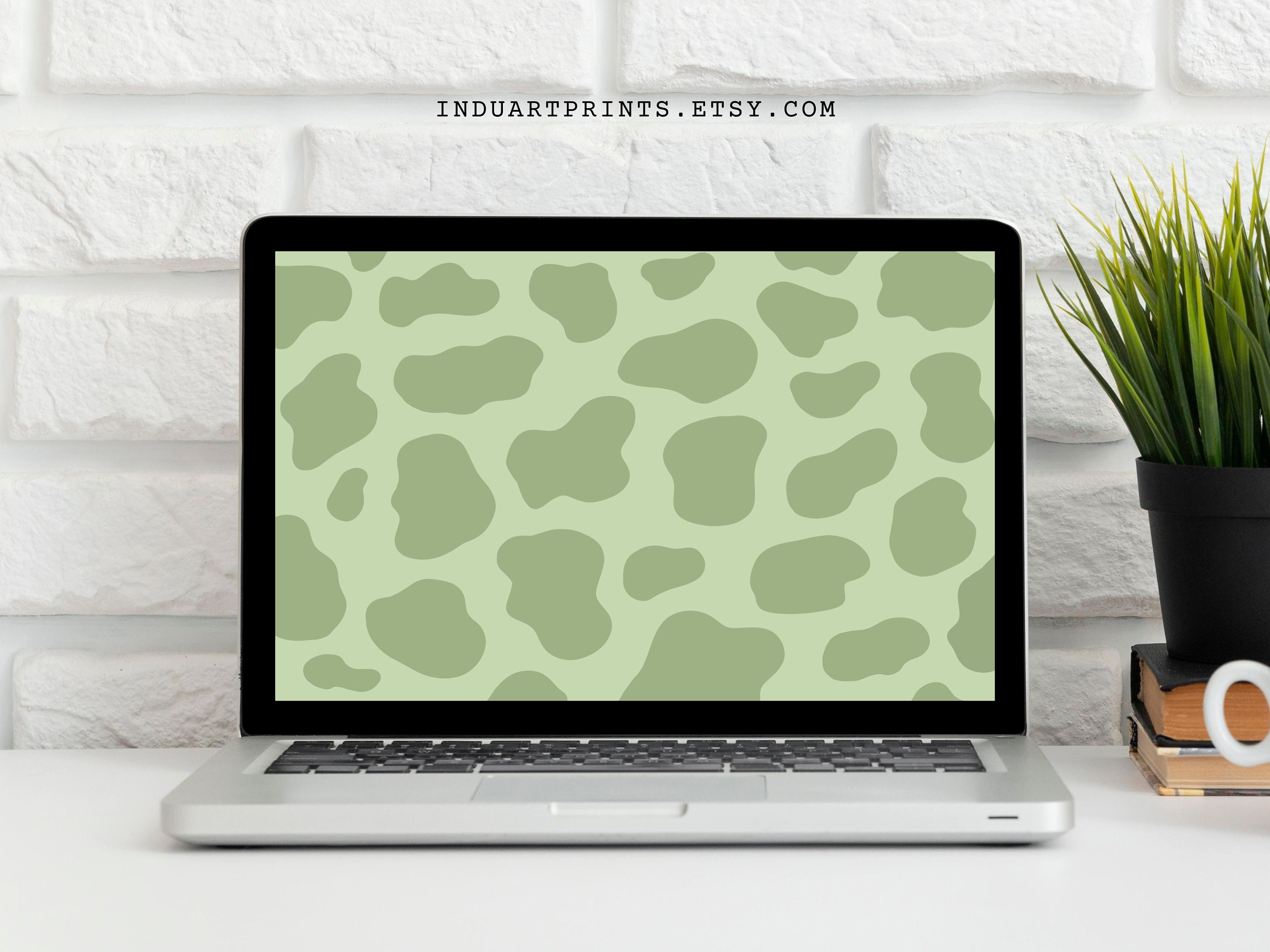 Green Cow Print Laptop Wallpaper, Cute MacBook Background, Abstract ...