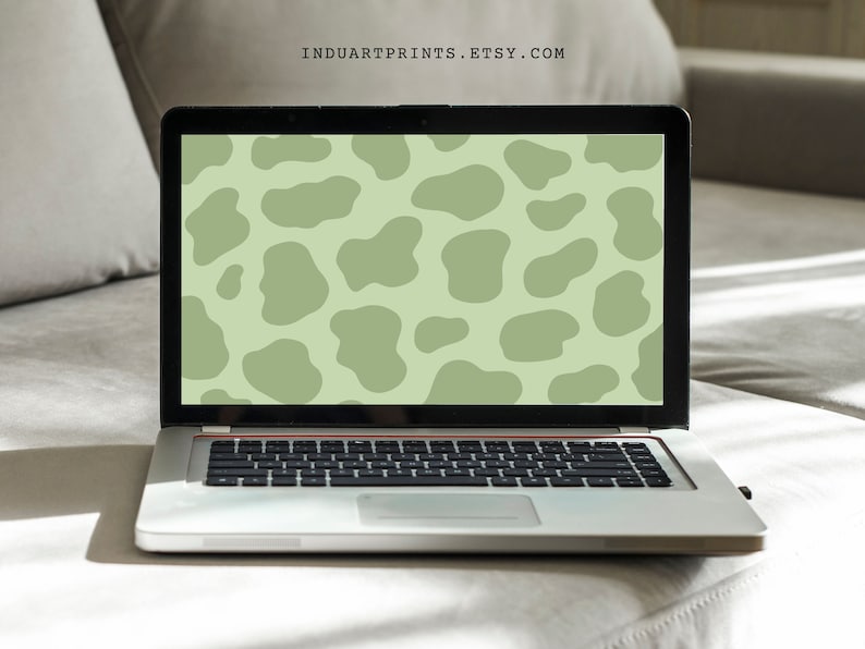 Green Cow Print Laptop Wallpaper, Cute MacBook Background, Abstract ...