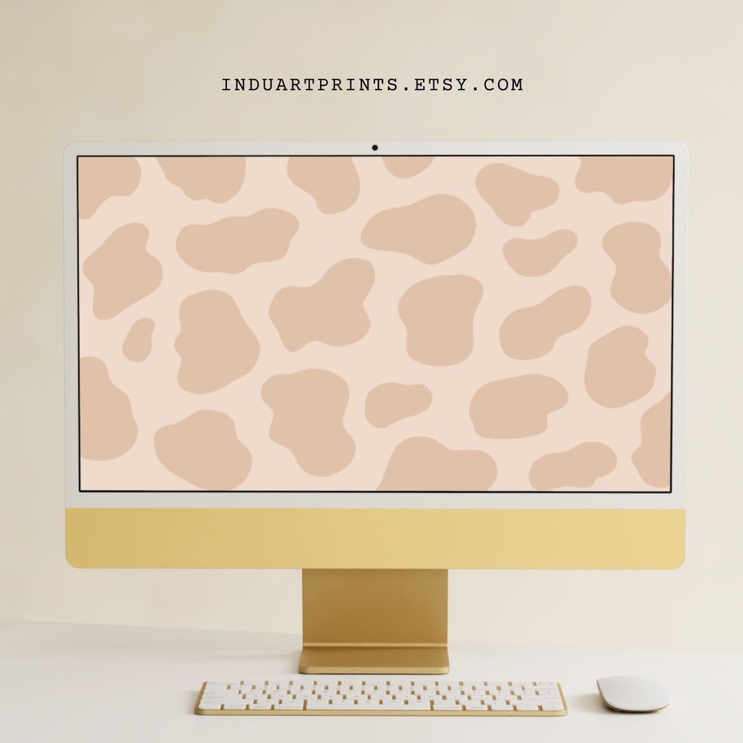 Neutral Cow Print Desktop Wallpaper, Boho Aesthetic Abstract Background ...