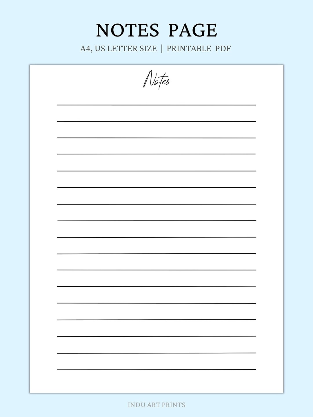Minimalist Lined Notes Page Printable, Note Template, Journal Writing ...