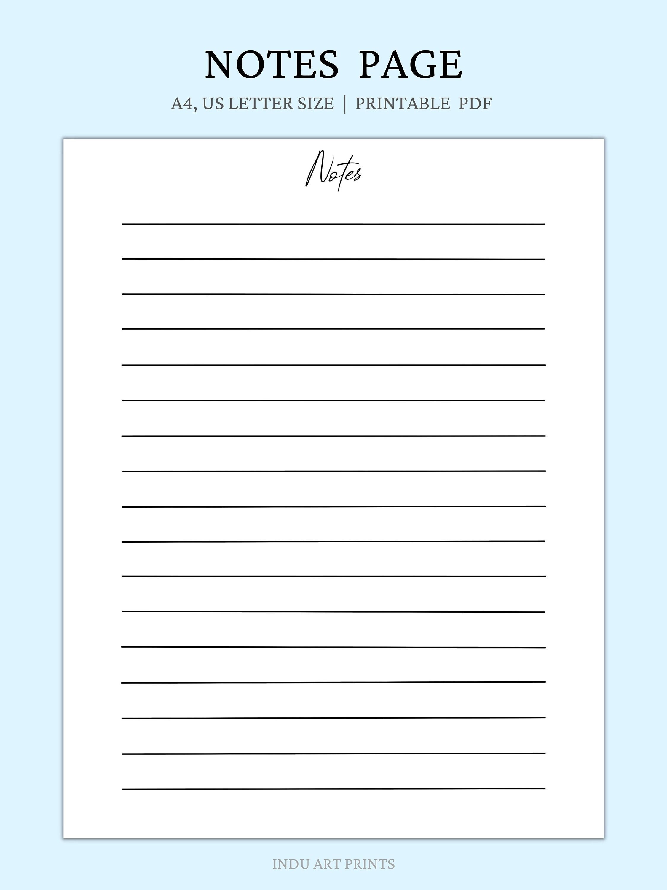 Minimalist Lined Notes Page Printable, Note Template, Journal Writing ...