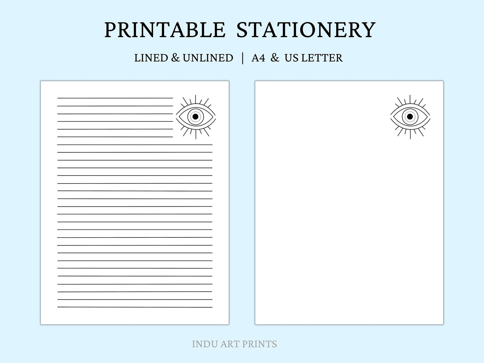 Evil Eye Printable Writing Paper, Letter Writing Stationery, Minimalist ...