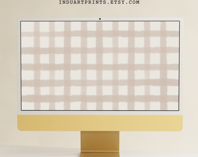 Neutral Gingham Desktop Wallpaper, Beige Minimalist Plaid Background ...
