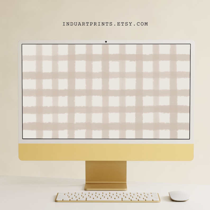 Neutral Gingham Desktop Wallpaper, Beige Minimalist Plaid Background ...