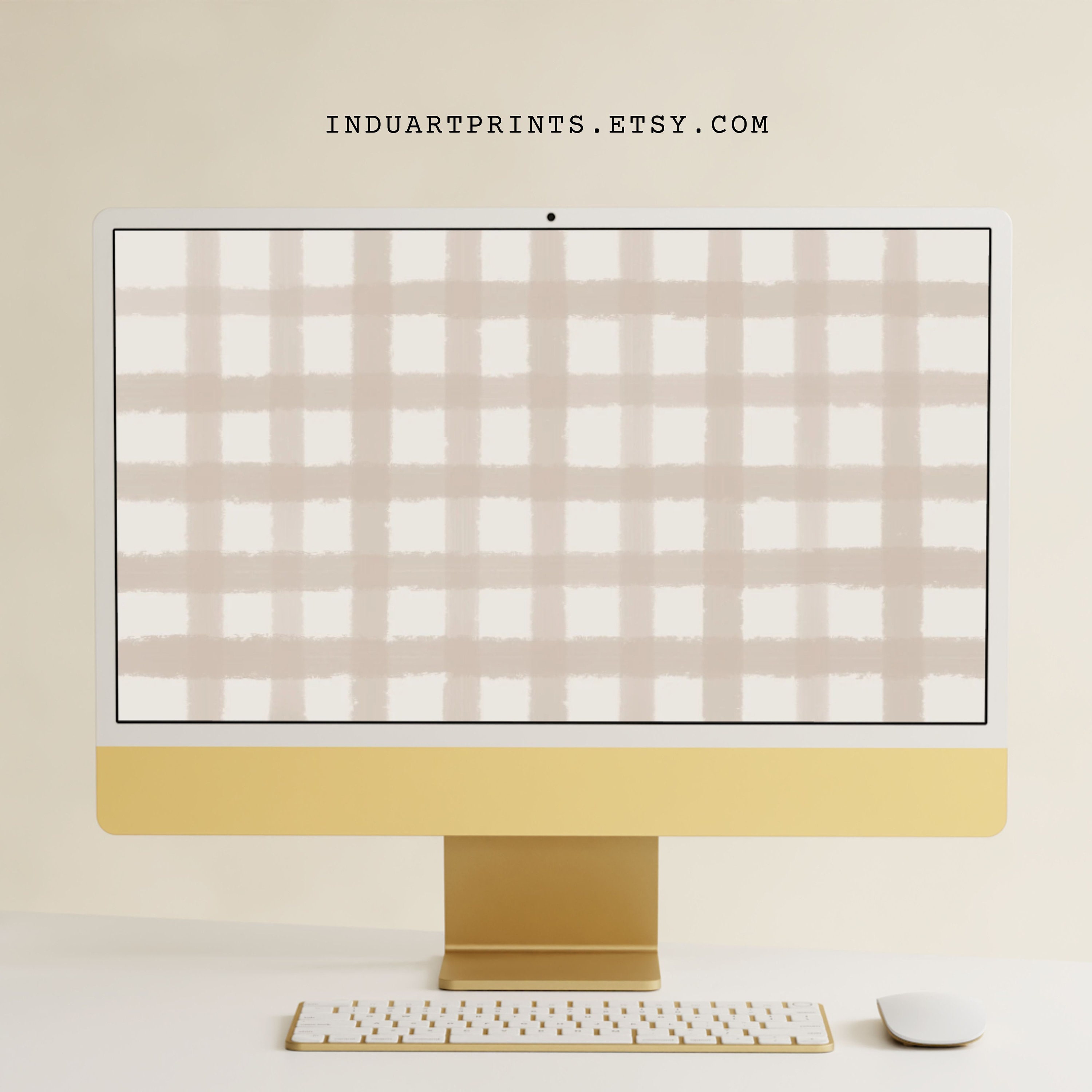 Neutral Gingham Desktop Wallpaper, Beige Minimalist Plaid Background ...