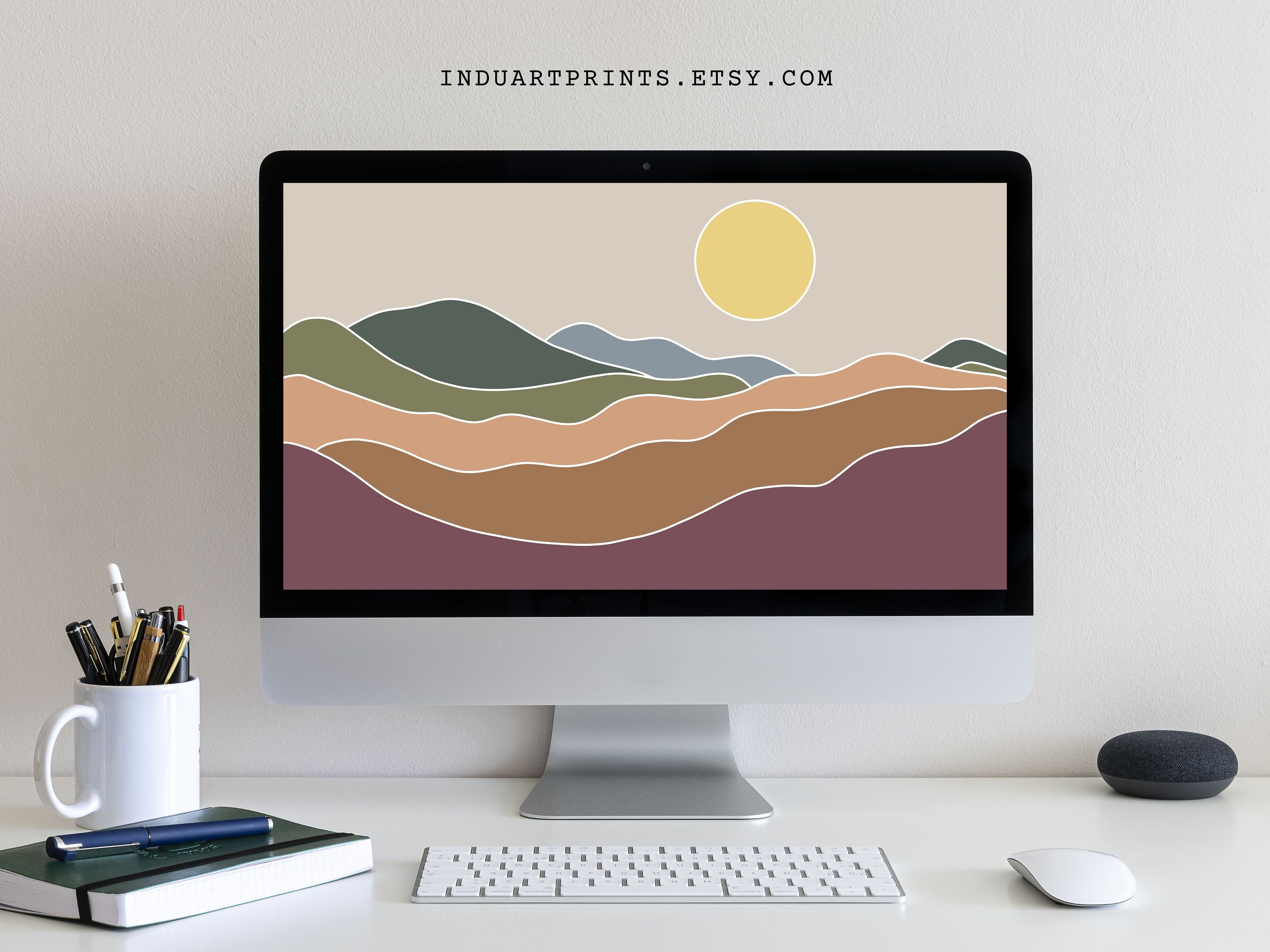 Aesthetic Landscape Desktop Wallpaper, Neutral Boho Imac Background ...