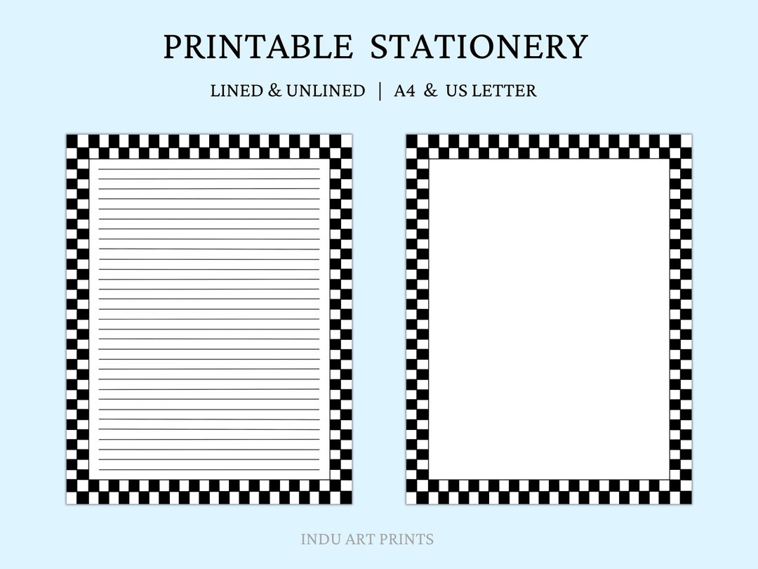 Checkered Pattern Letter Writing Paper, Stationery Printable, Black and ...
