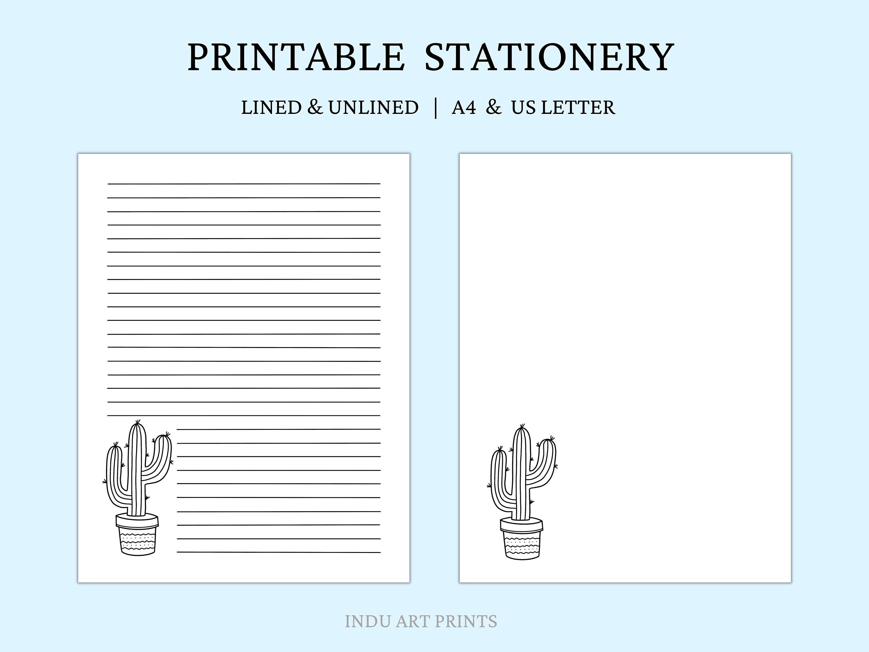 Cactus Letter Writing Paper, Desert Printable Stationery Sheet, Journal ...