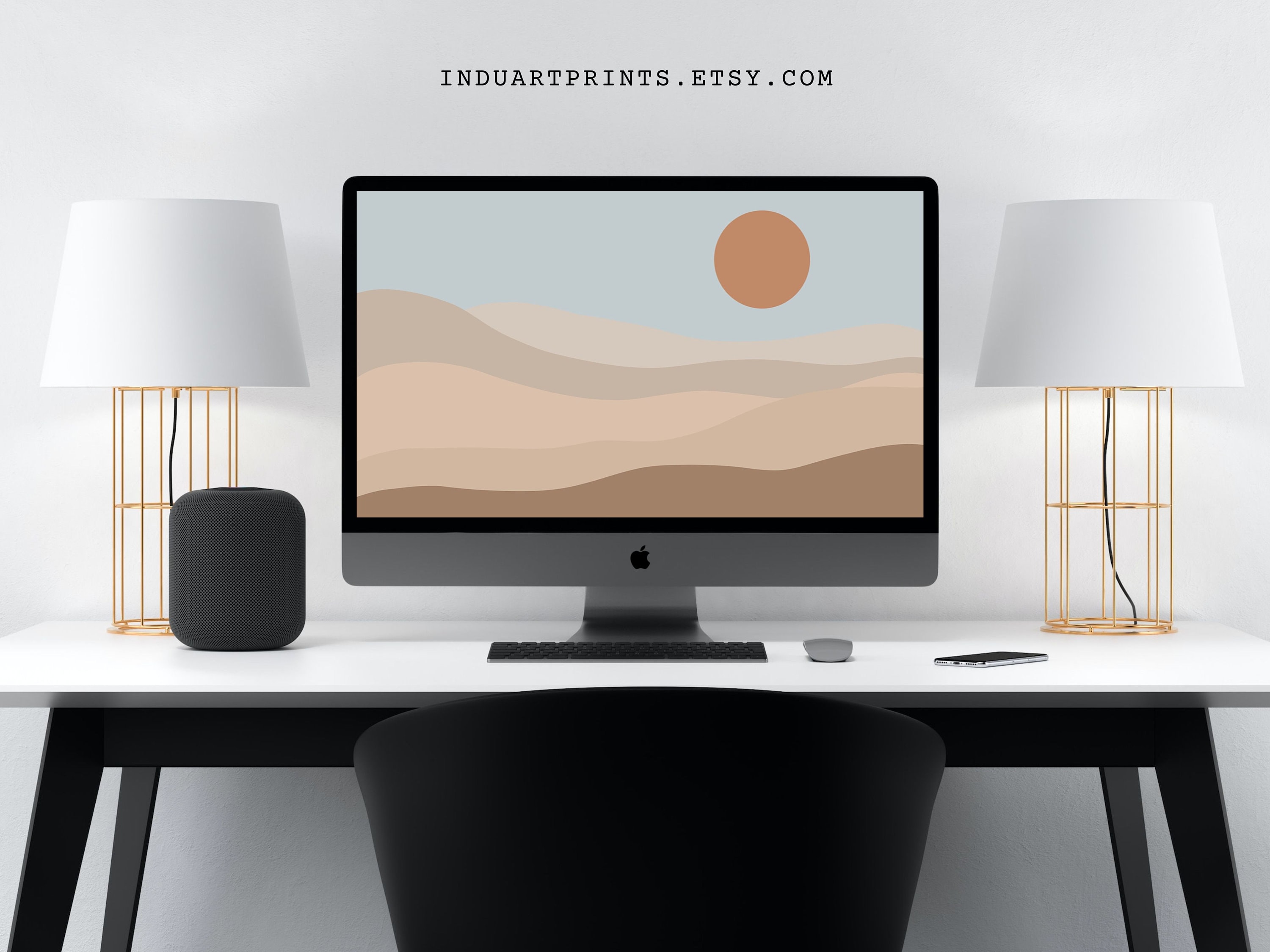 Boho Landscape Desktop Wallpaper, Neutral Aesthetic Desert Background ...