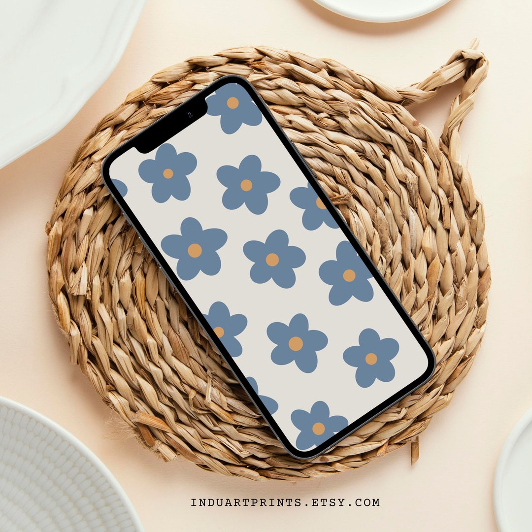 Blue Daisy Phone Wallpaper, Minimal iPhone Backgrounds, Abstract Floral ...