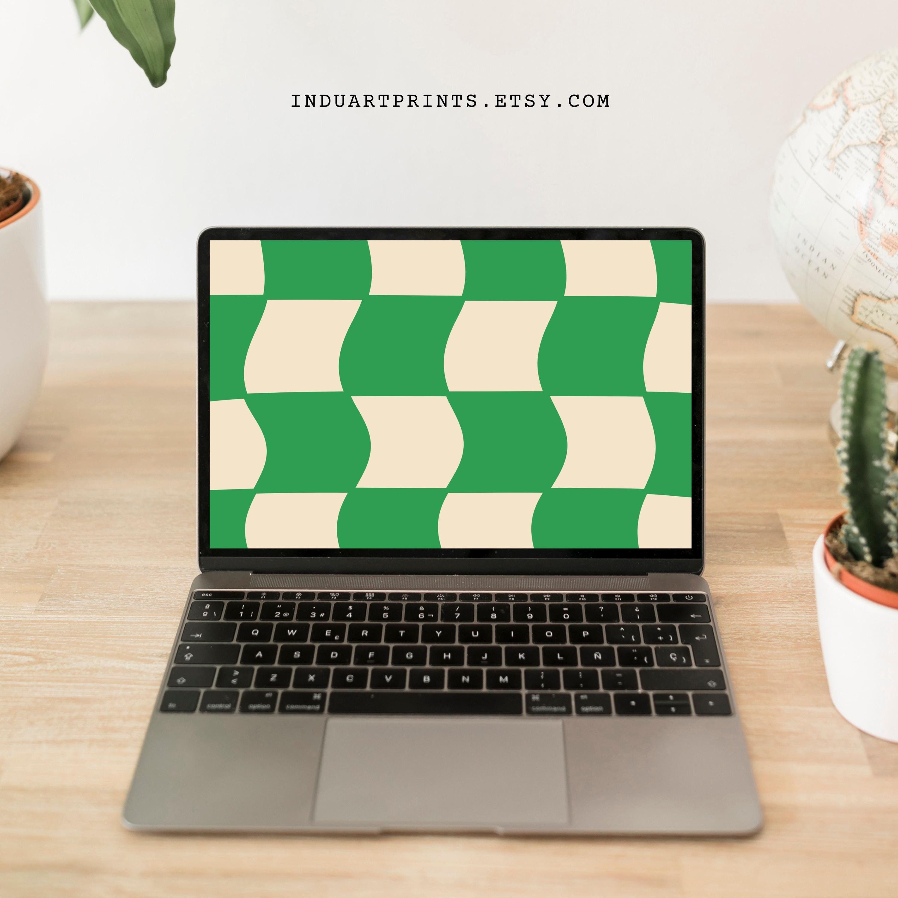 Checkered Laptop Wallpaper, Geometric Pattern Background, Abstract Square Wavy Grid, Bright ...