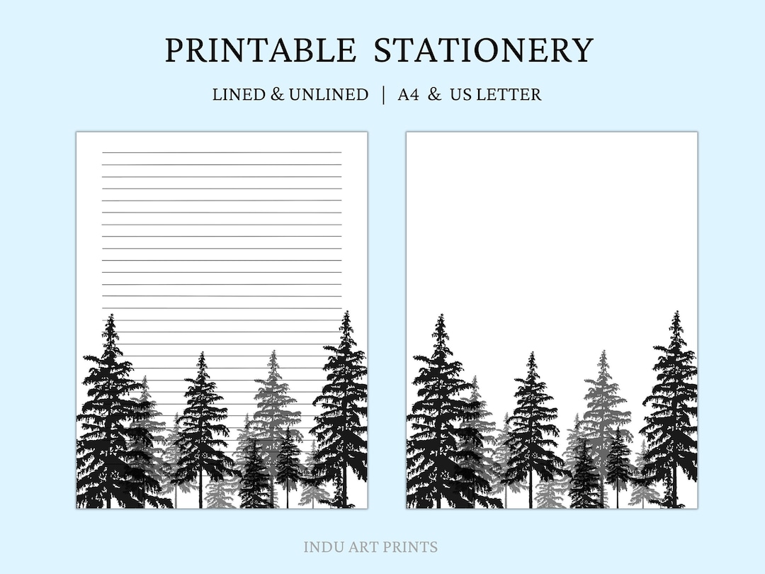 Pine Trees Printable Stationery Paper, Forest Nature Letter Writing ...