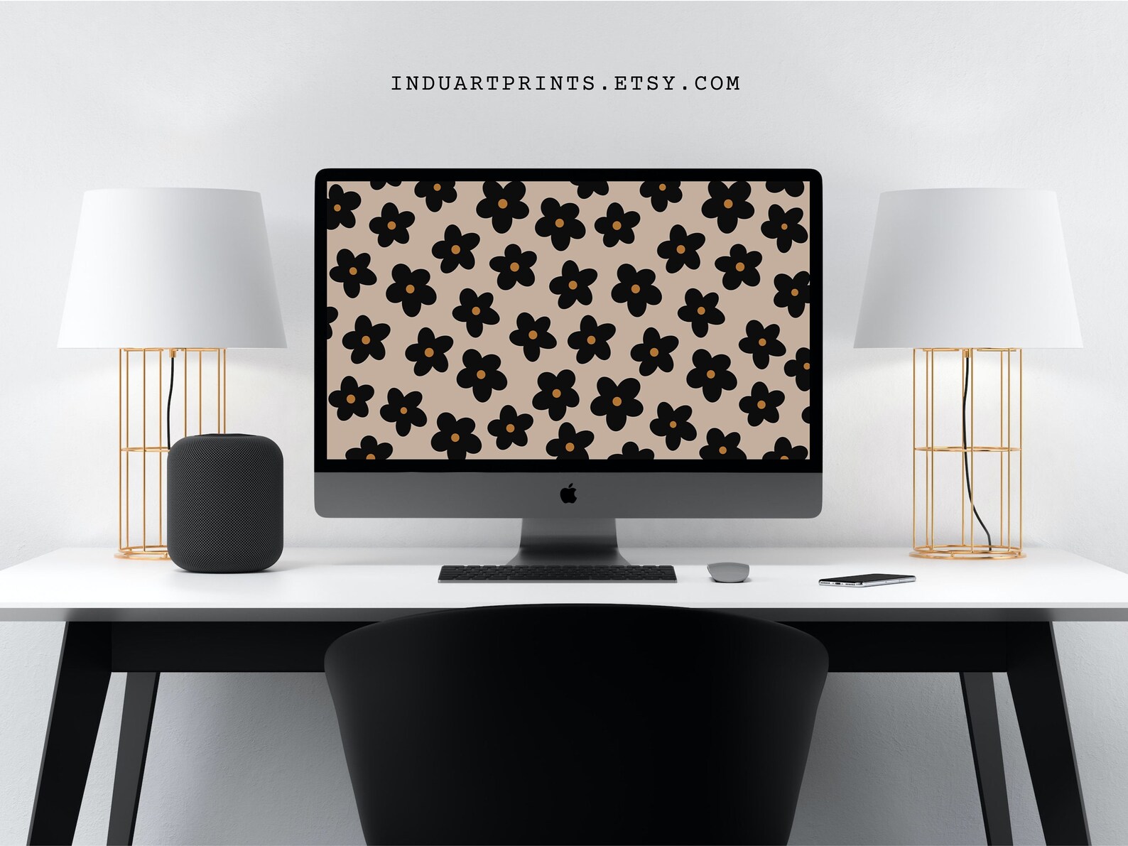 Black Daisy Desktop Wallpaper, Aesthetic Imac Background, Modern ...