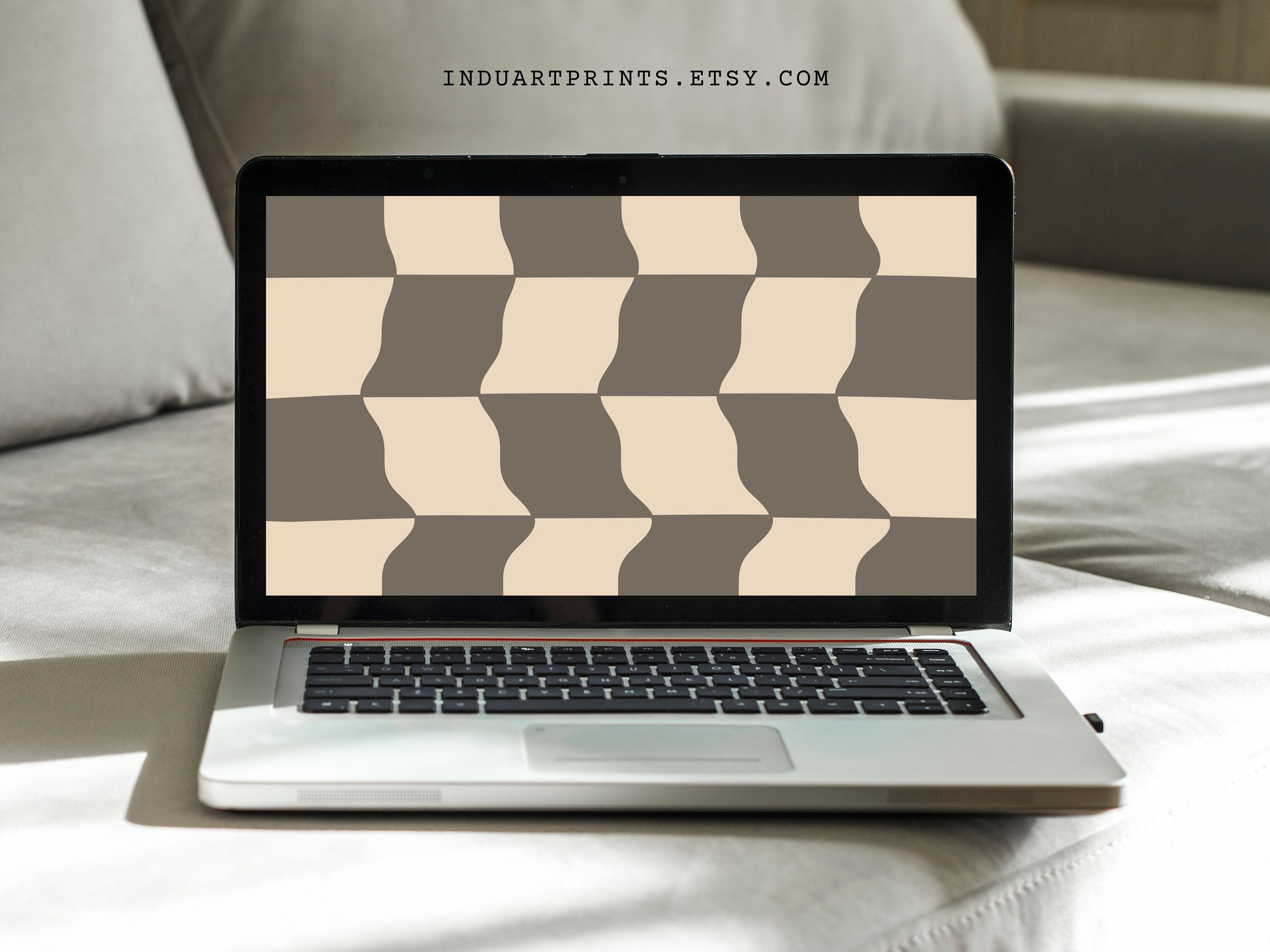 Checkered Laptop Wallpaper, Neutral MacBook Background, Modern Geometric Pattern, Grey and Beige ...