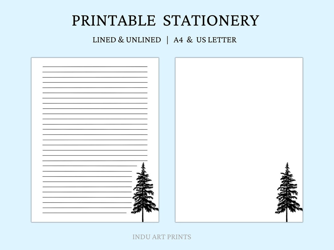 Pine Tree Letter Writing Paper, Printable Stationery Sheet, Notebook ...