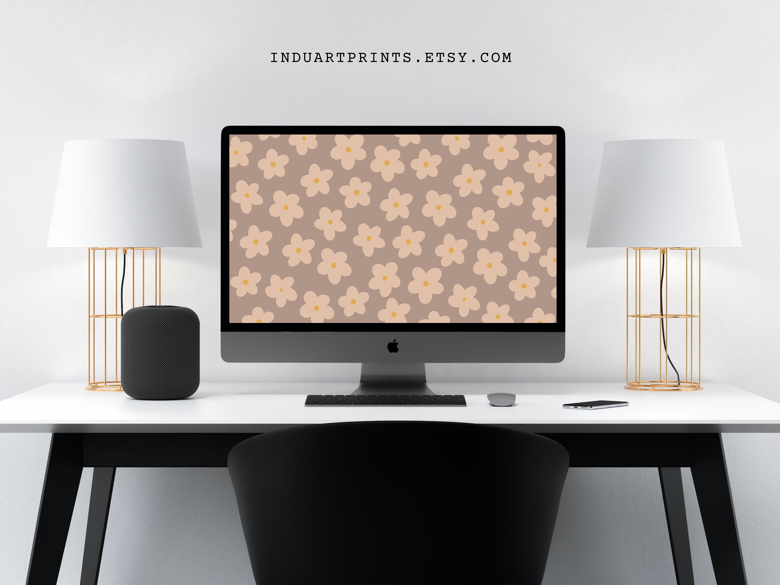 Aesthetic Daisy Desktop Wallpaper, Neutral Floral Imac Background ...